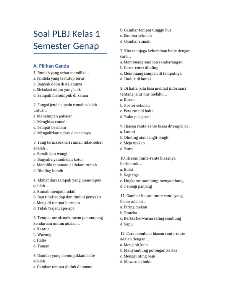 Soal PLBJ Kelas1 SemesterGenap Nafisa | PDF