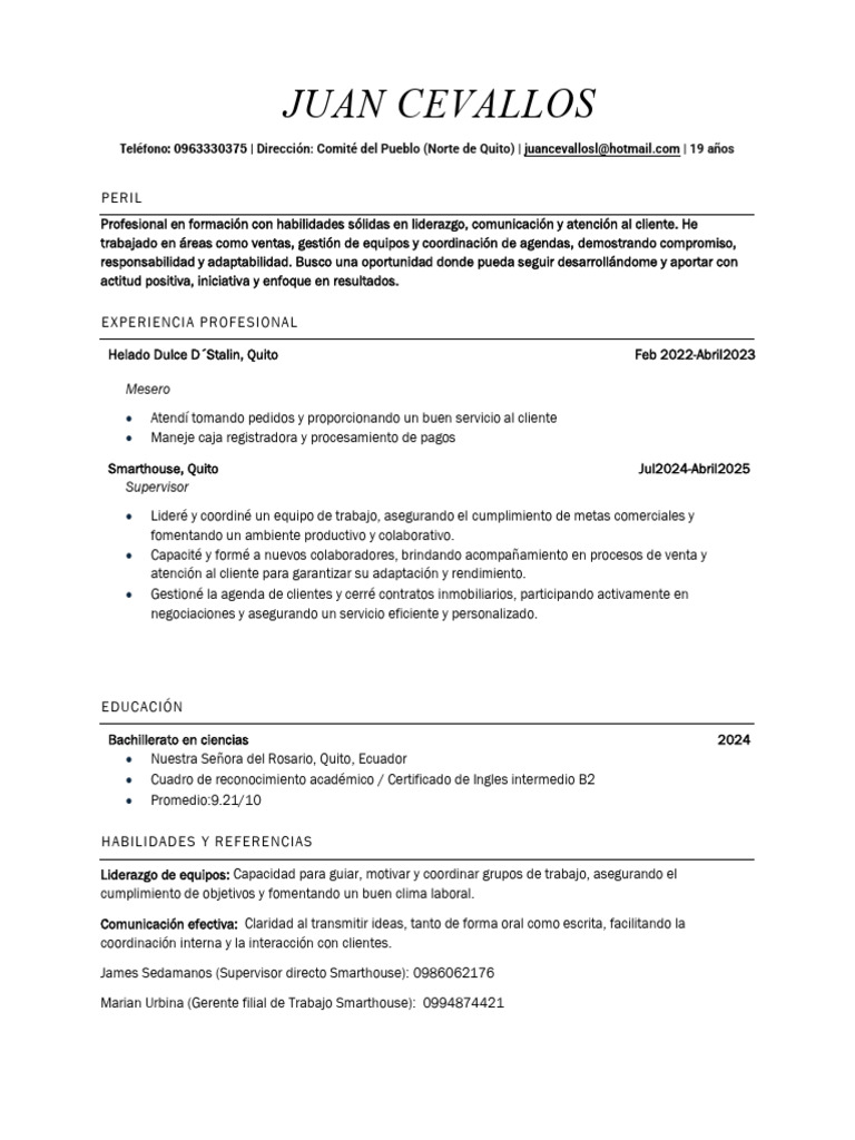 CV Juan Cevallos | PDF