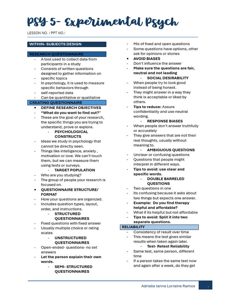 Psy 5 Finals Reviewer Ailr Pdf Sampling Statistics Experiment
