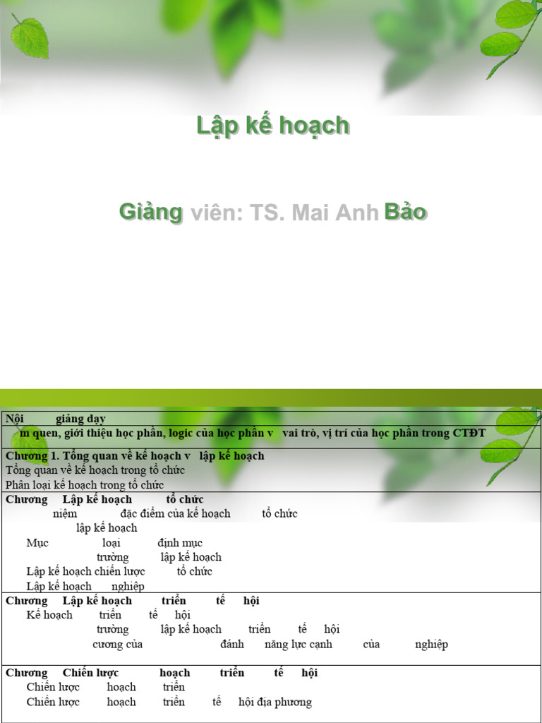 Chuong 1. Tong Quan Ve Ke Hoach Va Lap Ke Hoach Gui SV | PDF