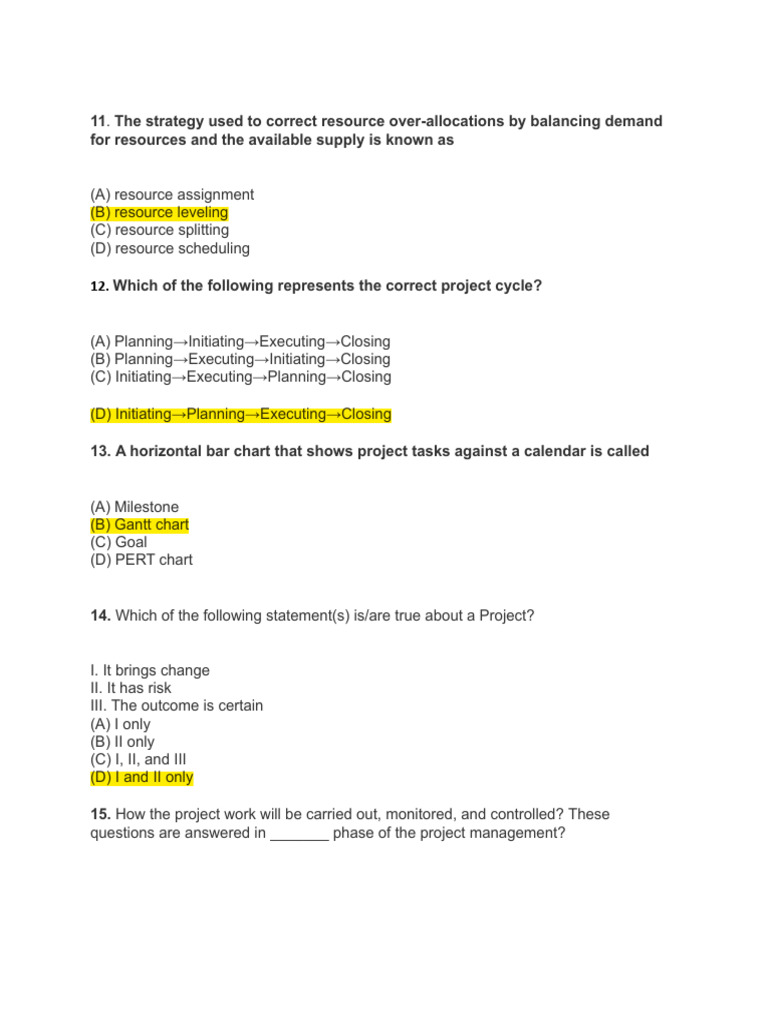 Project Management Concepts Quiz | PDF