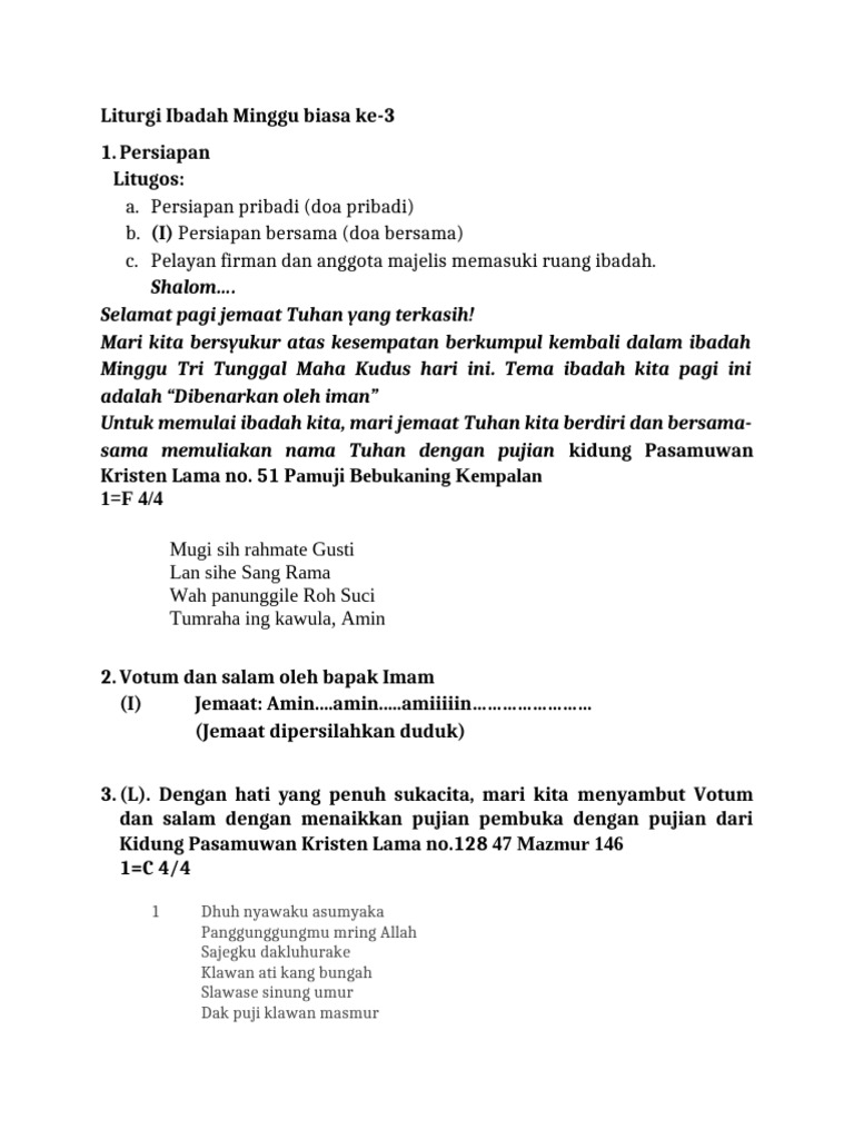 Liturgi Ibadah Minggu Tri Tunggal Maha Kudus | PDF