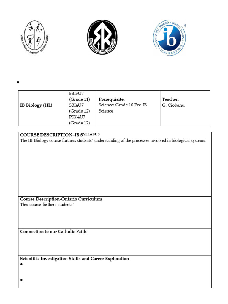 IB Biology Course Overview and Details | PDF | Cell (Biology ...
