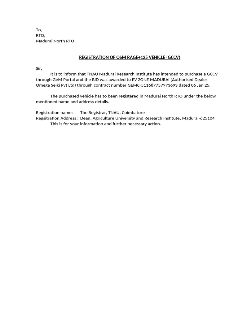 Rto Authorise Letter | PDF