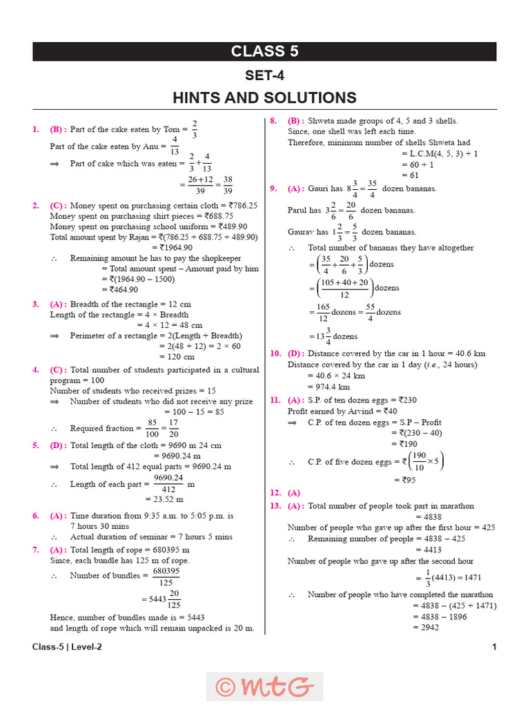 Class 5 Math Concepts and Solutions | PDF | Length | Arithmetic