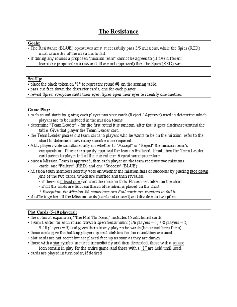 The Resistance Game Rules Explained | PDF | Leisure Activities ...