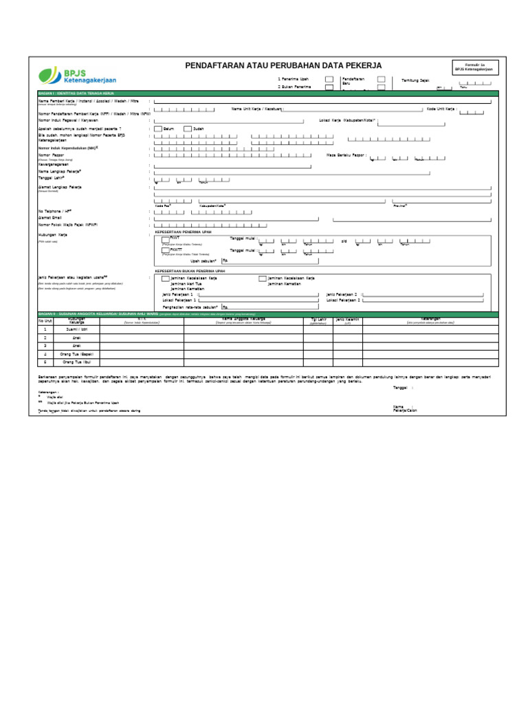 Formulir 1a BPJS Ketenagakerjaan | PDF