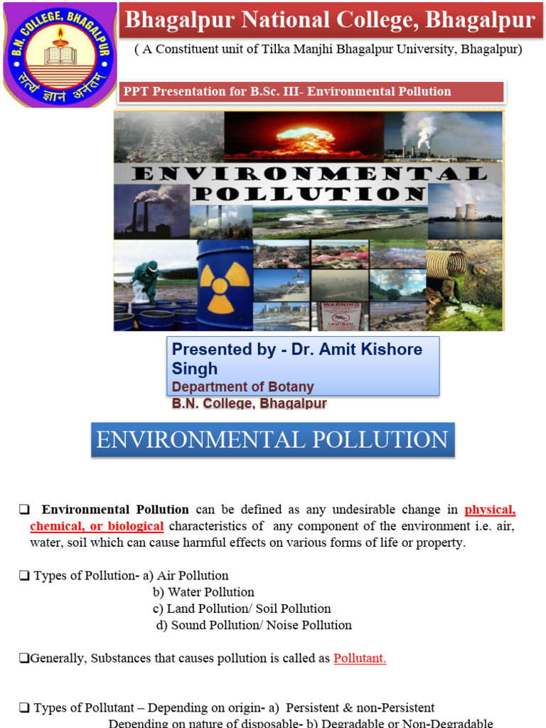 Presentation For B.SC - III Environmental Pollution | PDF | Pollution | Water Pollution