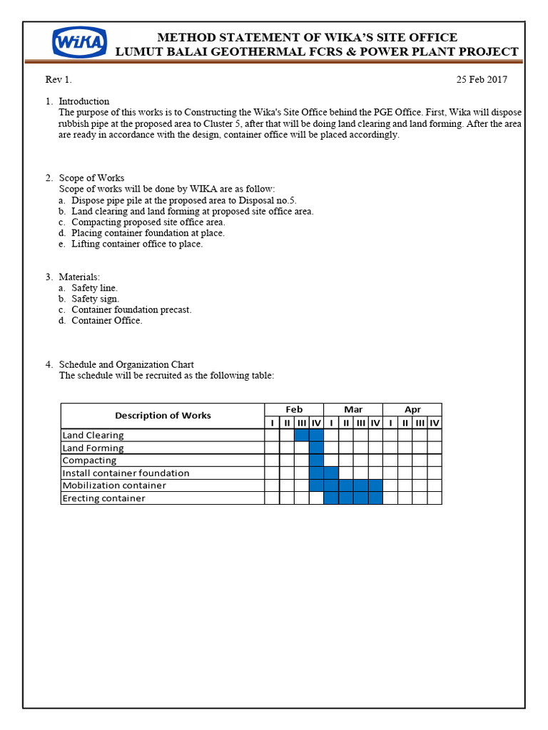 Wika Site Office Construction Method Statement | PDF | Personal ...