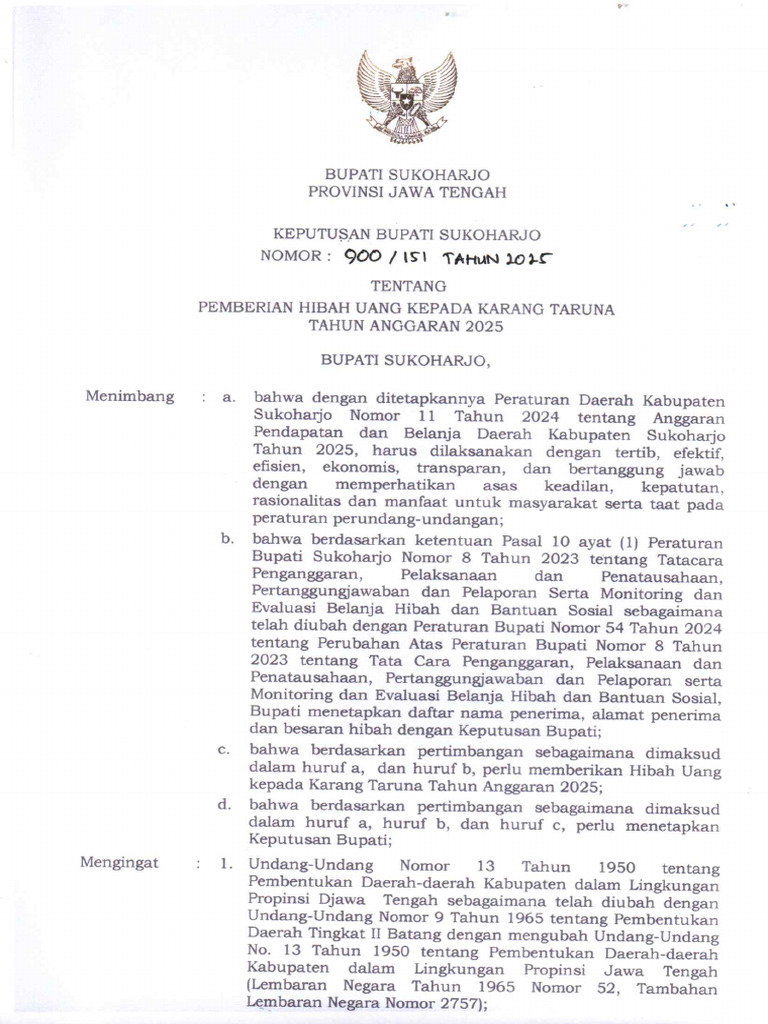 Sk Bupati Penerima Hibah Karang Taruna | PDF