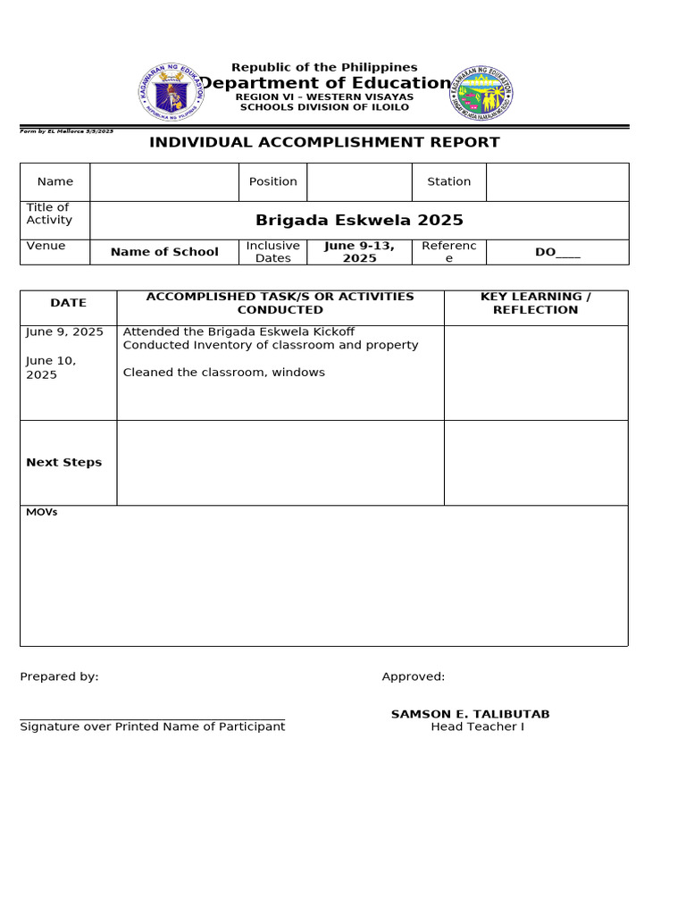 Brigada Accomplishment Report | PDF