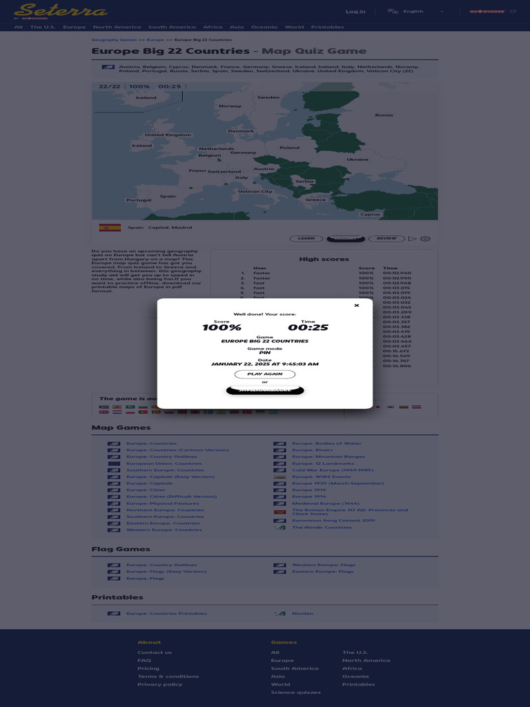 Europe Map Quiz: Big 22 Countries | PDF | Europe | Chess Theory
