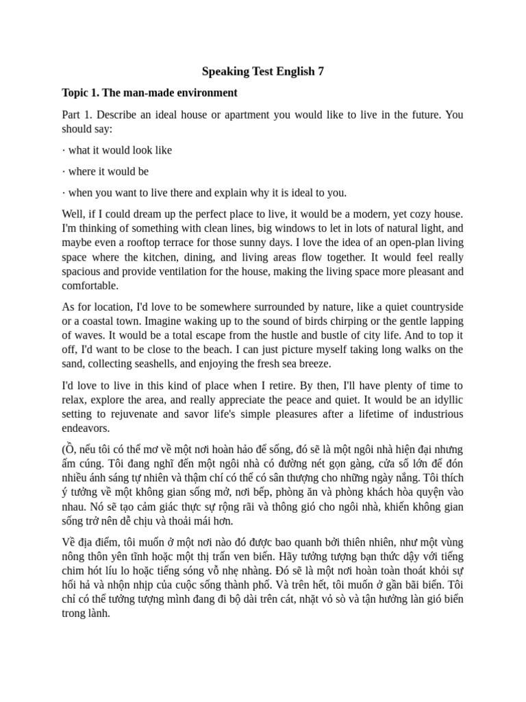 Speaking Test English 7 | PDF