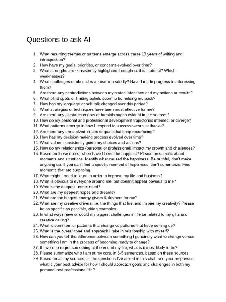 Tiago Forte 30 Questions To Ask AI 5stars | PDF | Happiness