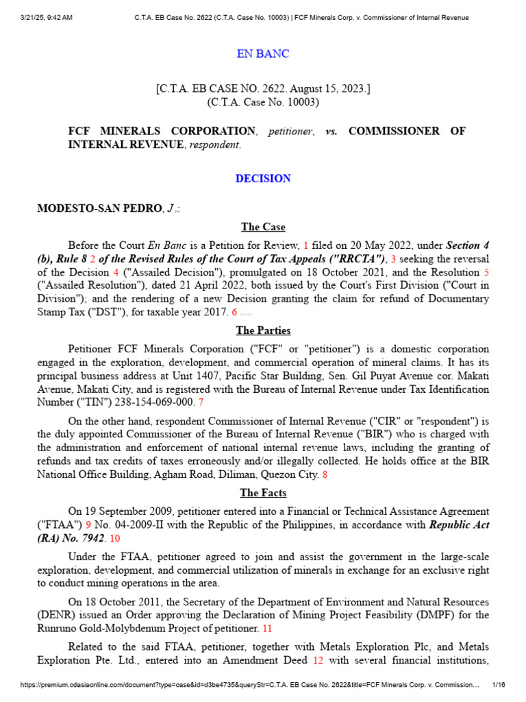 C.T.a. EB Case No. 2622 (C.T.a. Case No. 10003) - FCF Minerals Corp. v ...