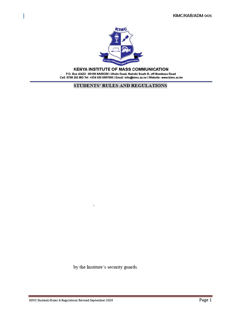 KIMC Student Rules and Regulations | PDF