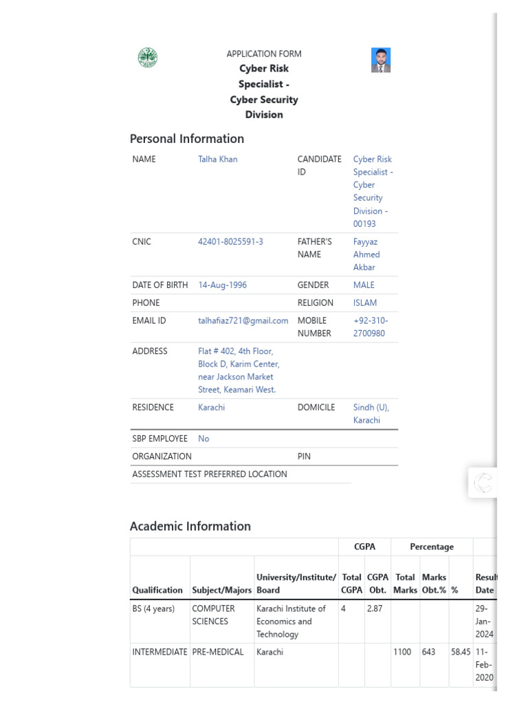 Cyber Risk Specialist - Cyber Security Division - State Bank of Pakistan. Career Development ...