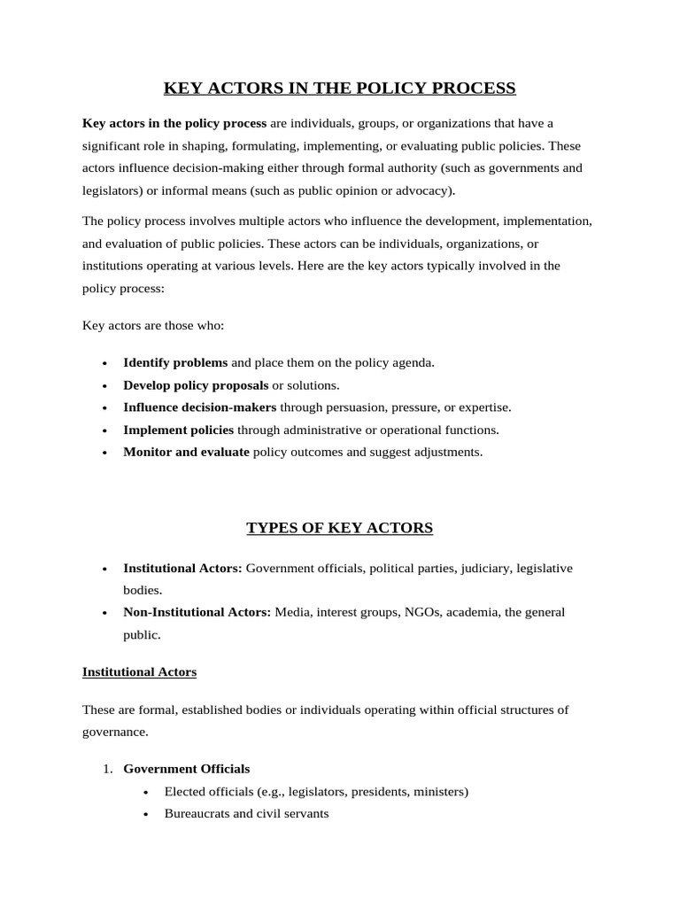 Key Actors in Public Policy Process | PDF | Policy | Non Governmental ...
