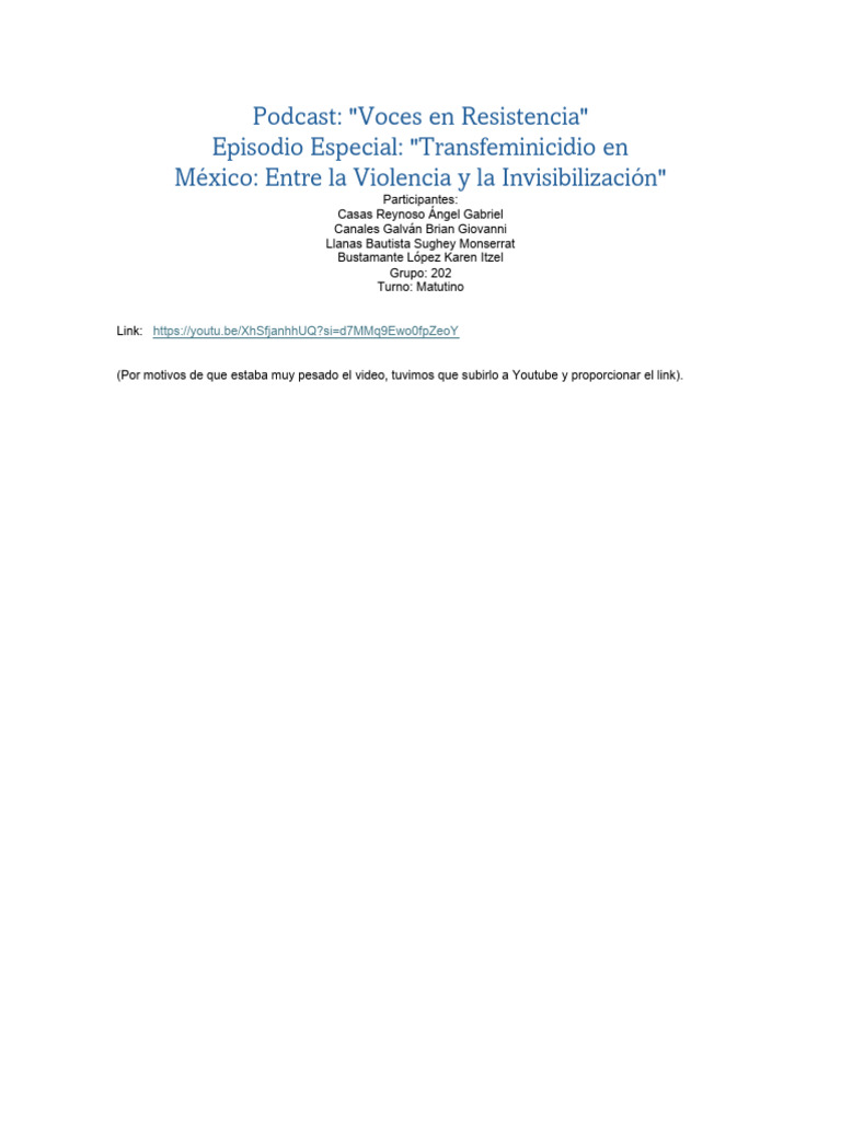 Proyecto Podcast Transfeminicidio | PDF