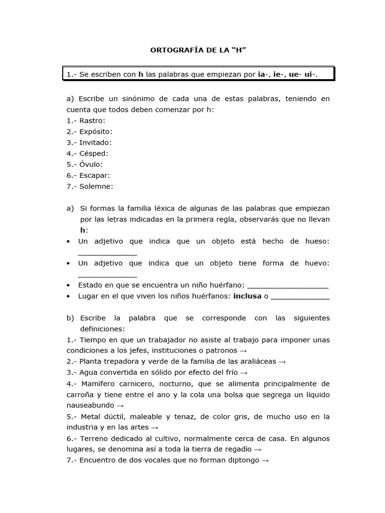 Ortografía de la "H" en palabras clave | PDF