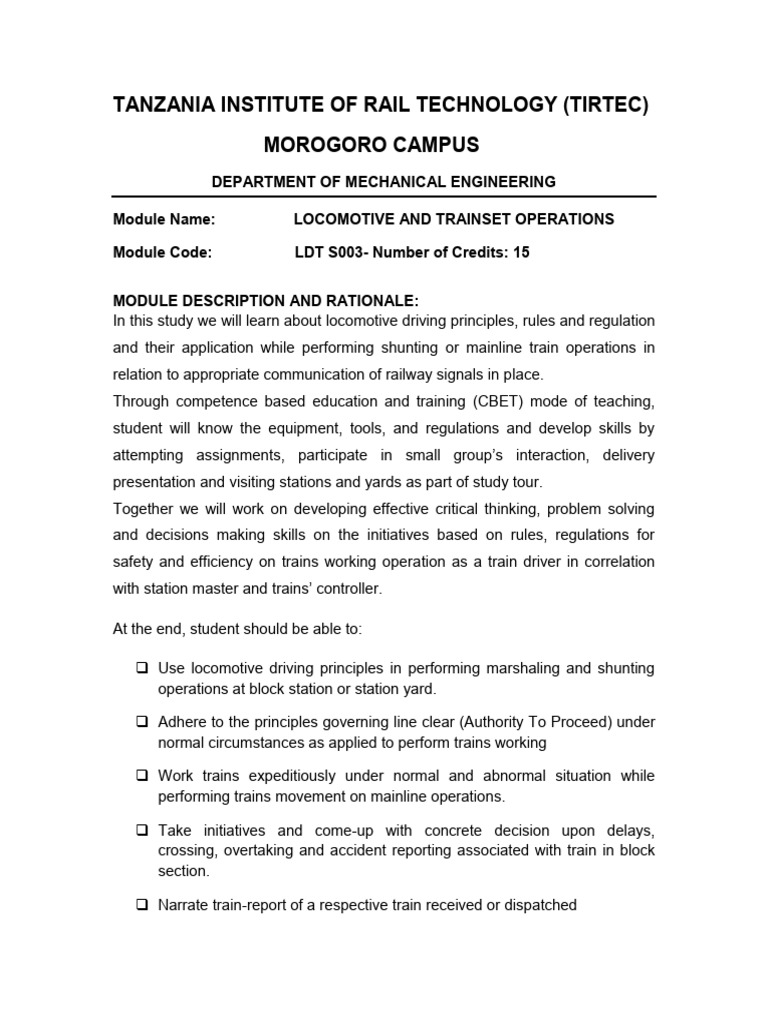Locomotive Operations Training Module | PDF | Train | Communication