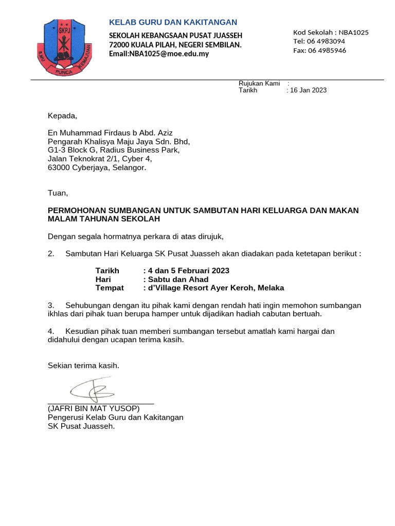 Surat Sumbangan Hamper | PDF