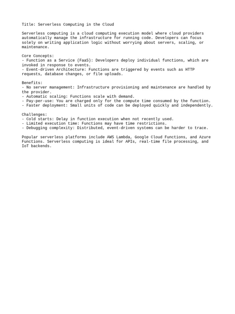 Serverless Cloud Computing | PDF