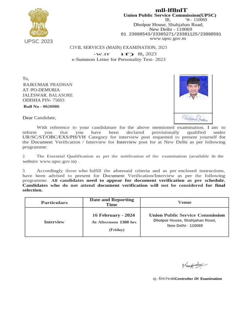 Call Letter Interview UPSC 3 | PDF