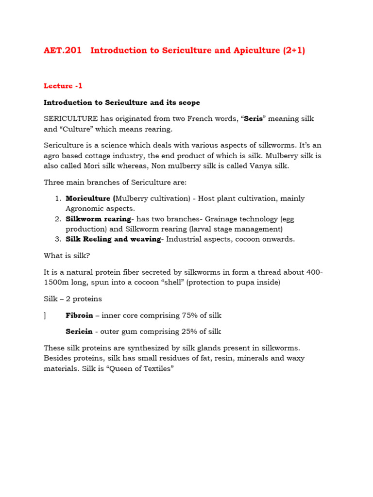 Introduction to Sericulture Basics | PDF | Silk | Pupa