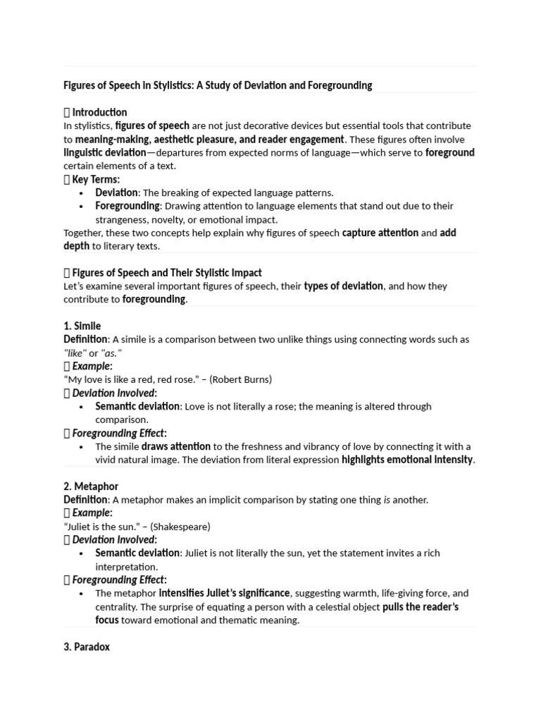 Figures of Speech in Stylistics Explained | PDF | Metaphor | Semantics