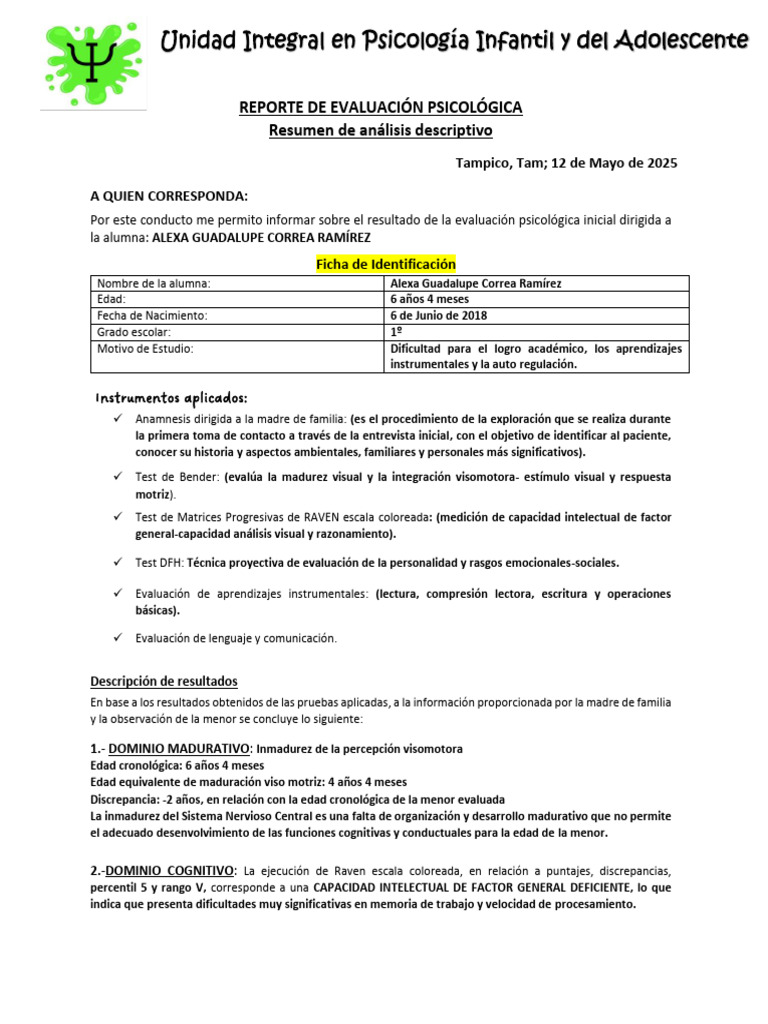 Reporte Alexa Guadalupe Correa Ramirez 2 | PDF | Desorden hiperactivo y ...
