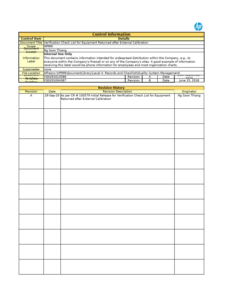 Verification Check List For Equipment Returned After External ...