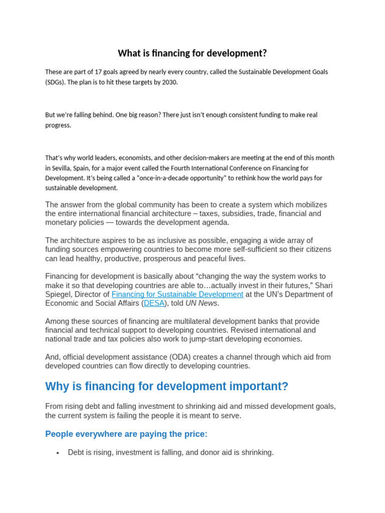 Financing for Development Explained | PDF | Official Development ...