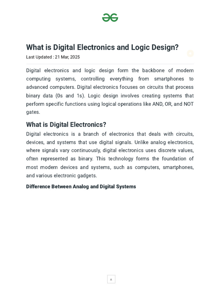 What Is Digital Electronics and Logic Design - GeeksforGeeks | PDF | Digital Electronics | Logic ...
