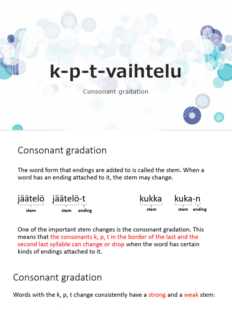 Finnish Consonant Gradation Explained | PDF | Human Voice | Linguistics