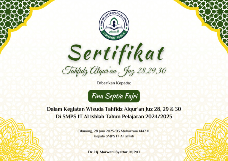 Sertifikat Tahfidz 2025 (1) | PDF