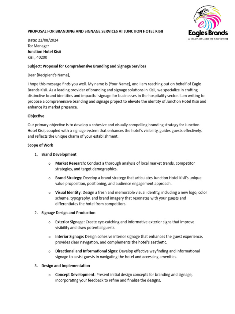 Proposal For Branding and Signage Services at Junction Hotel Kisii ...
