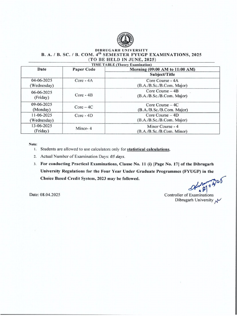 B.A-B.Sc 4th Semester FYUGP Examinations, 2025 | PDF