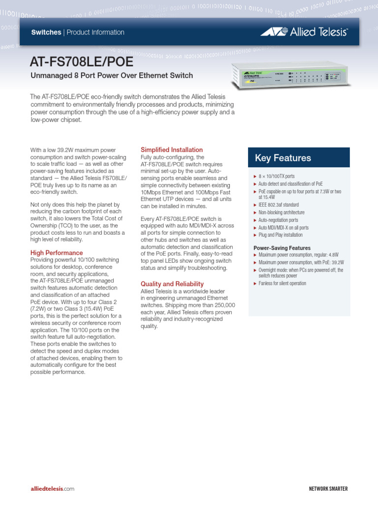 Fs708le-Poe Ds Reva | PDF | Network Switch | Duplex (Telecommunications)