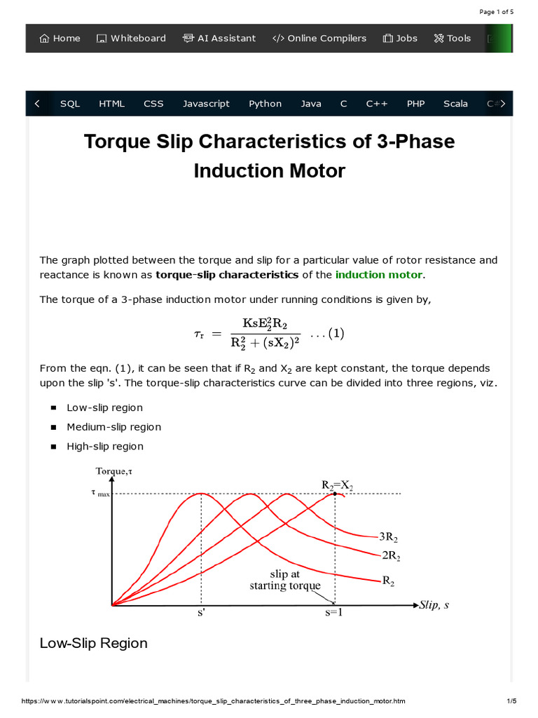 Torque-Slip Characteristics of 3-Phase Induction Motor | PDF | Computing
