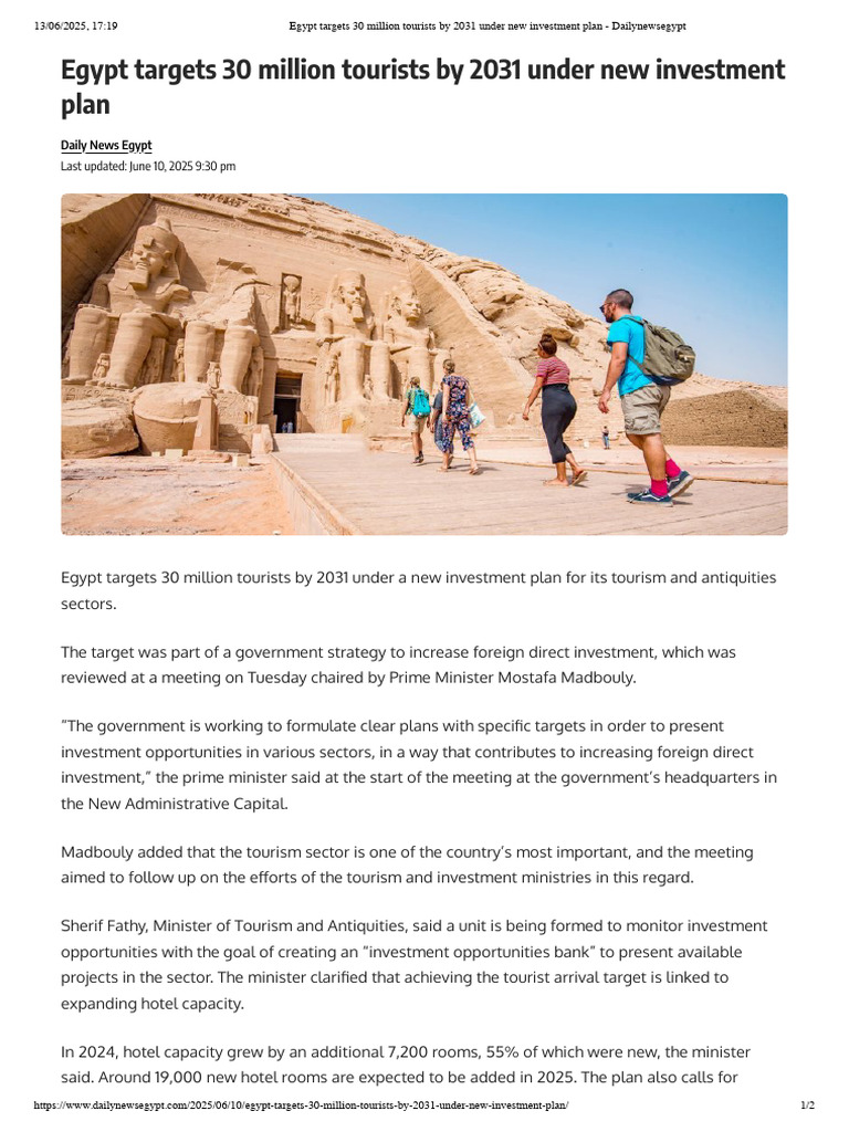 Egypt Targets 30 Million Tourists by 2031 Under New Investment Plan ...