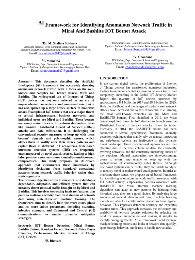 AI Framework For Identifying Anomalous Network Traffic in Mirai and ...