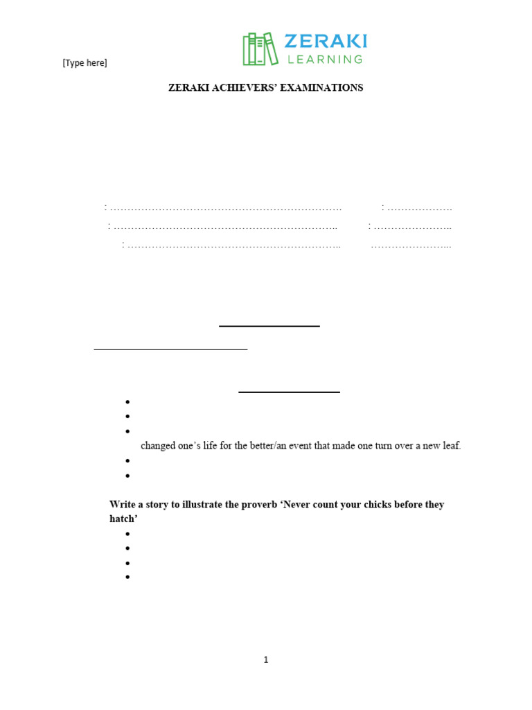 English Form 3 Paper 3 - Zeraki Achievers 5.0 - Marking Scheme | PDF