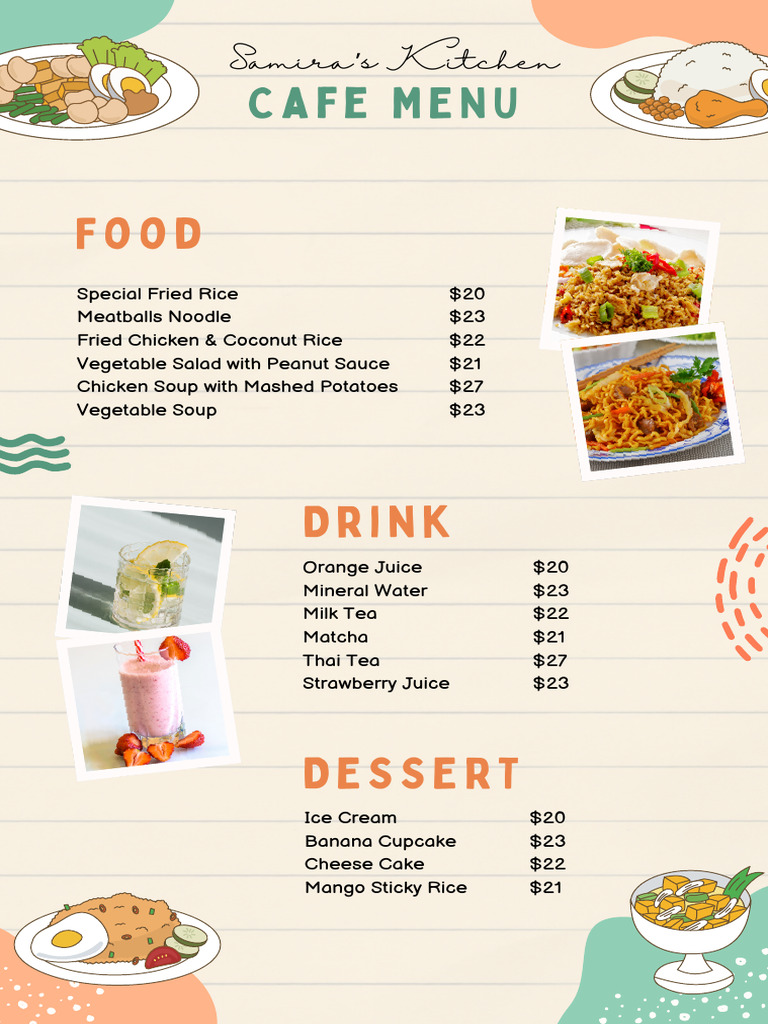 Colorful Cafe Menu at Samira's Kitchen | PDF