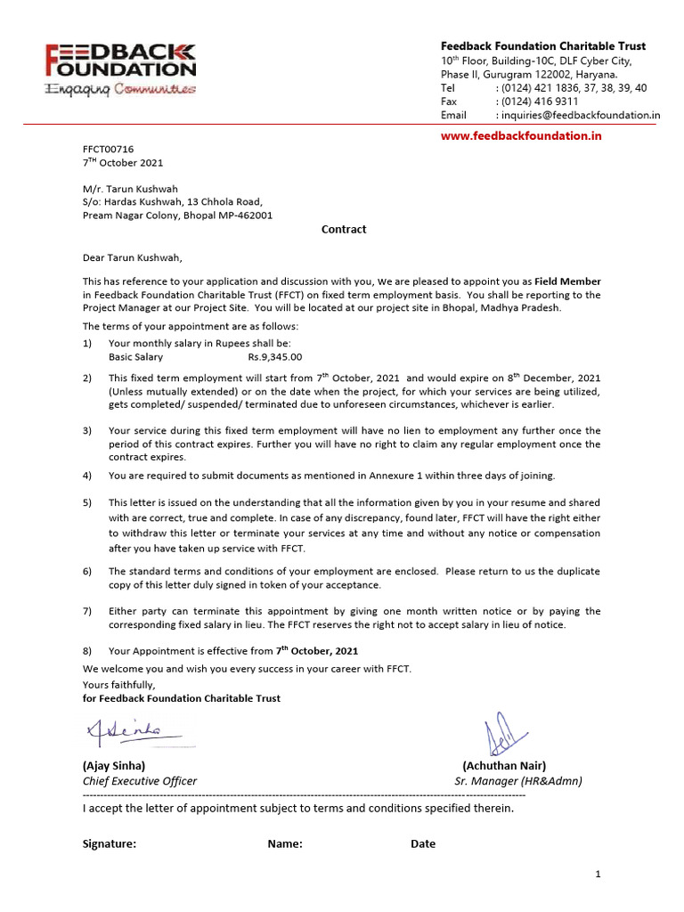 Joining Letter Feedback Foundation | PDF | Intellectual Property ...