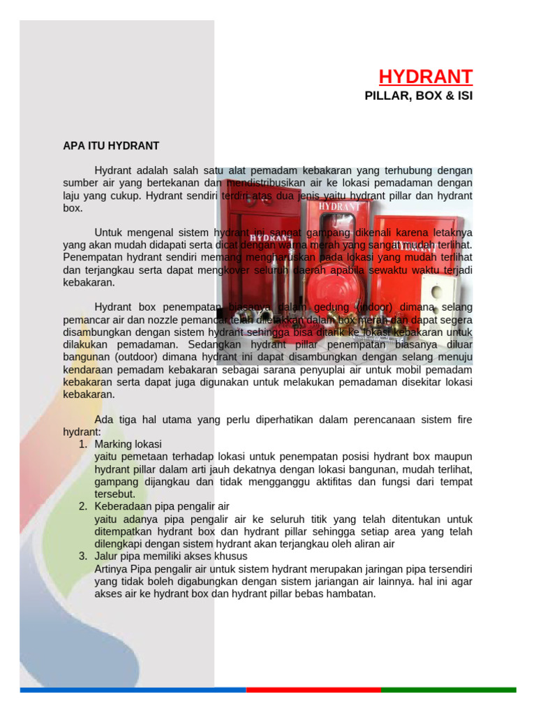 Fungsi dan Isi Hydrant Box & Pillar | PDF