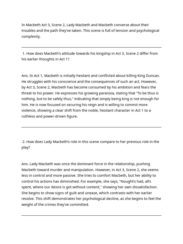 Macbeth Act 3 SC 2 Rajni Mam | PDF | Macbeth | Psychology