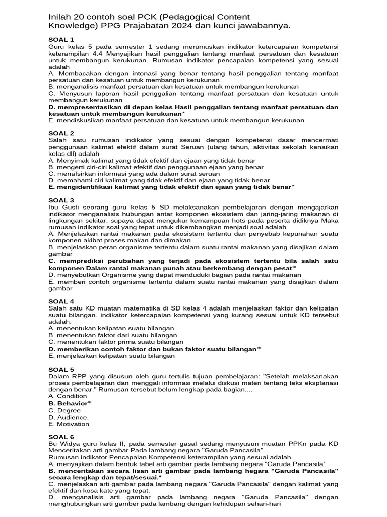 Inilah 20 Contoh Soal PCK | PDF