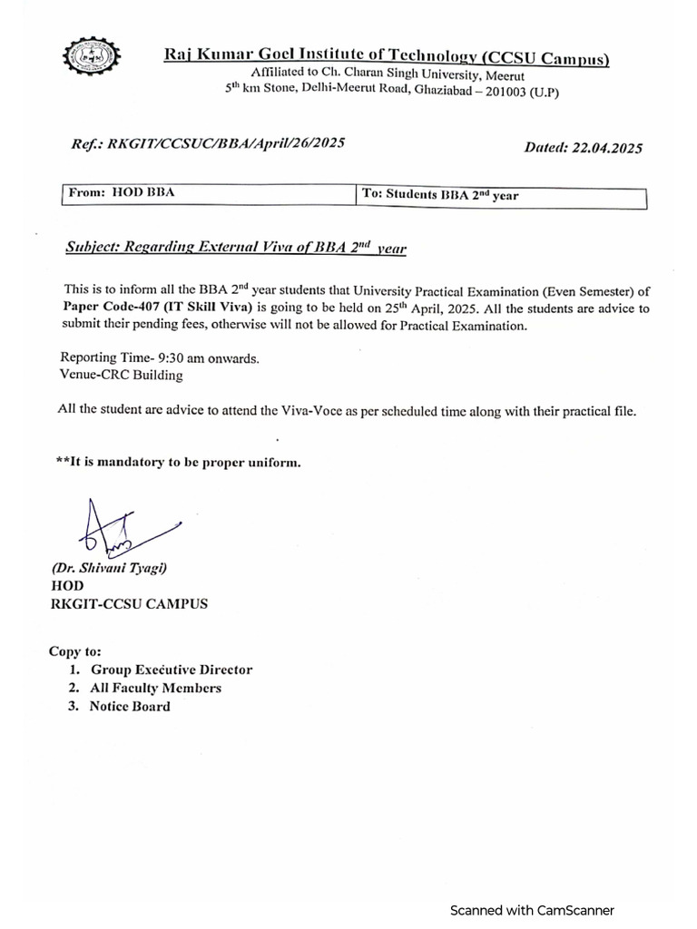 External Viva Notice For BBA 2Y | PDF