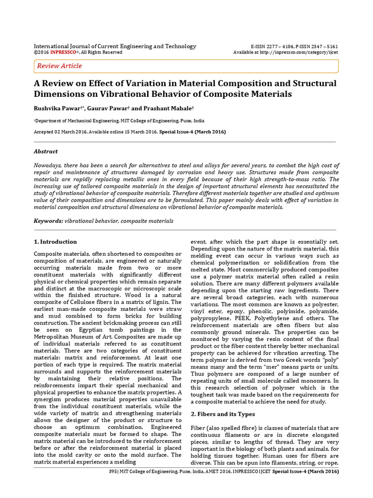 A Review On Effect of Variation in Mater | PDF | Composite Material ...